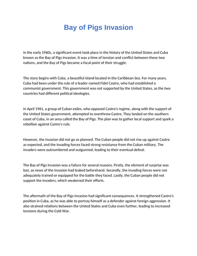 Bay of Pigs Invasion : Reading Comprehension Questions With Answers ...
