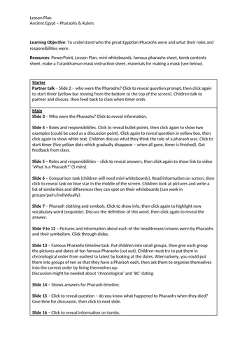 Ancient Egyptian Pharaohs Lesson | Teaching Resources