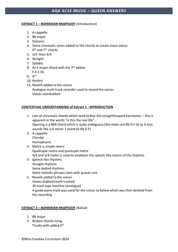 AQA GCSE Music- NEW Area of Study 2 QUEEN | Teaching Resources