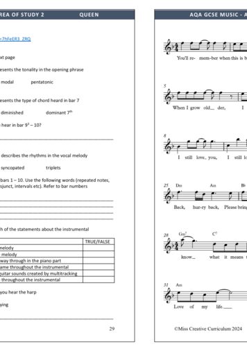 AQA GCSE Music- NEW Area of Study 2 QUEEN | Teaching Resources