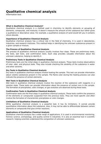 Qualitative chemical analysis (Infotext and Exercises) | Teaching Resources