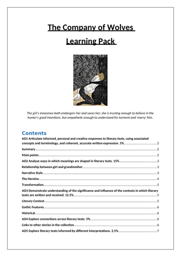 9. The Company of Wolves Learning Pack for A Level English Literature ...