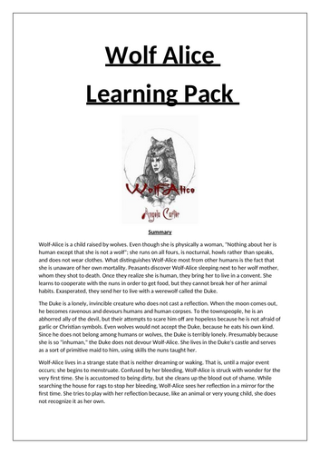 10. 'Wolf Alice' Learning Pack for A Level English Literature (Gothic) | Teaching Resources