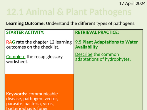 OCR Biology A- 12.1 Animal and Plant Pathogens | Teaching Resources
