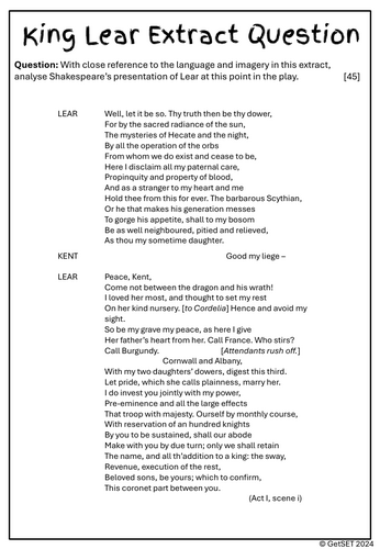 King Lear A-Level Extract Analysis | Teaching Resources