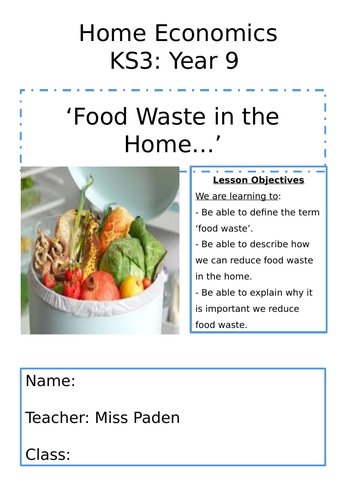 Food Waste- Home Economics/ Food Technology Lesson | Teaching Resources