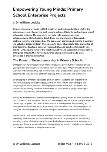 Empowering Young Minds: Primary School Enterprise Projects | Teaching ...