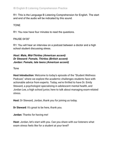 IB English B Listening Practice (Exam Stress) | Teaching Resources