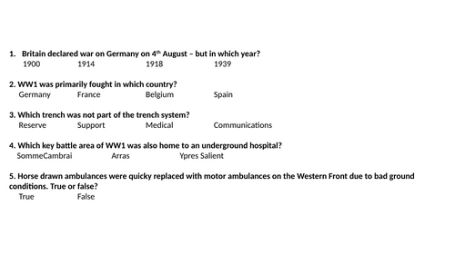 Edexcel History Medicine on the Western Front Context Revision Session ...
