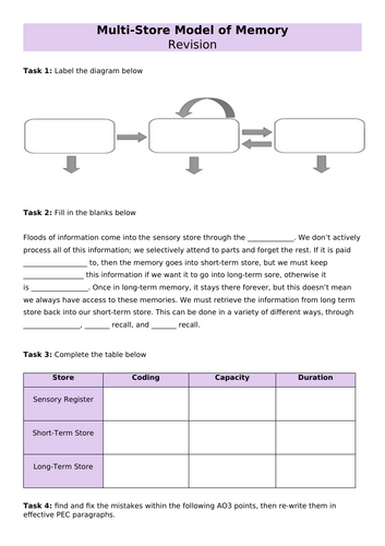 GCSE Psychology Memory Revision | Teaching Resources