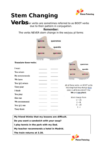 Spanish Stem Changing verb drills (radical verbs) | Teaching Resources