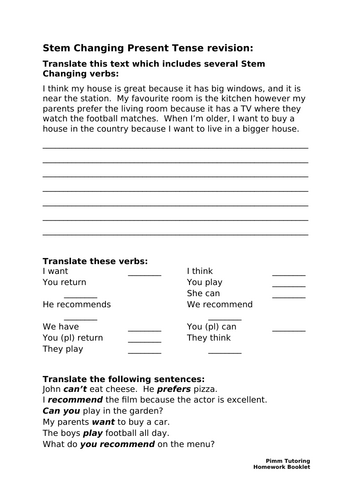 Spanish homework/revision activities worksheet | Teaching Resources