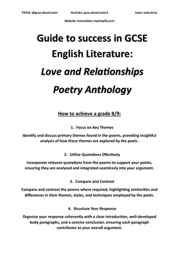 GCSE POETRY REVISION + 2024 PREDICTIONS FOR AQA (LOVE AND RELATIONSHIPS ...