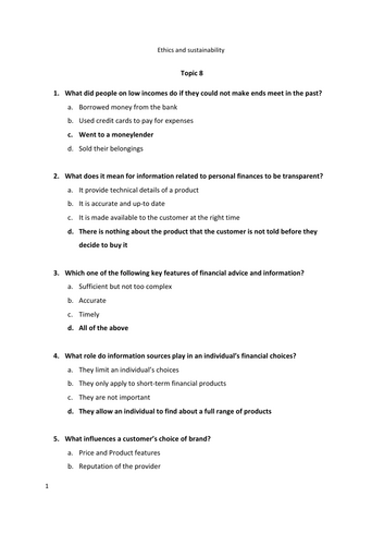 LIBF Unit 2 - Multiple Choice Questions With Answers | Teaching Resources