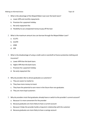 LIBF Unit 2 - Multiple Choice Questions With Answers | Teaching Resources