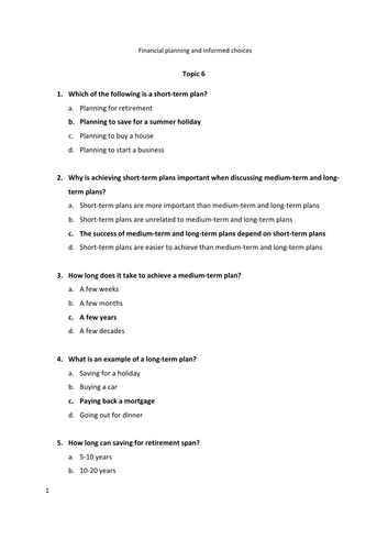 LIBF Unit 2 - Multiple Choice Questions With Answers | Teaching Resources