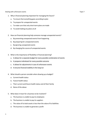 LIBF Unit 2 - Multiple Choice Questions With Answers | Teaching Resources