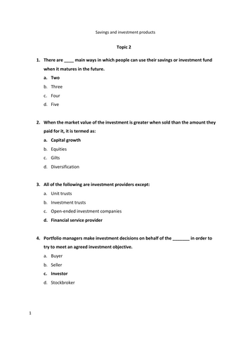 LIBF Unit 2 - Multiple Choice Questions With Answers | Teaching Resources