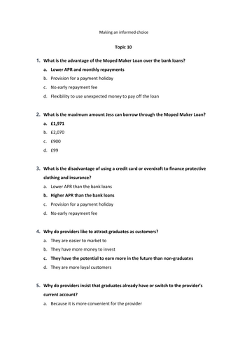 LIBF Unit 2 - Multiple Choice Questions With Answers | Teaching Resources