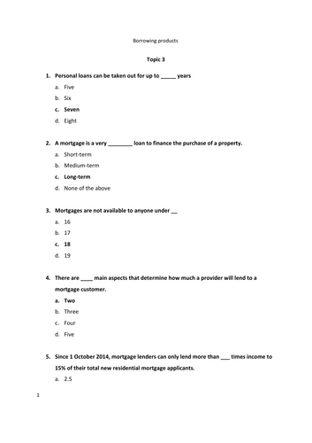 LIBF Unit 2 - Multiple Choice Questions With Answers | Teaching Resources