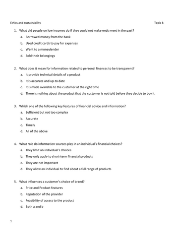 LIBF Unit 2 - Multiple Choice Questions With Answers | Teaching Resources