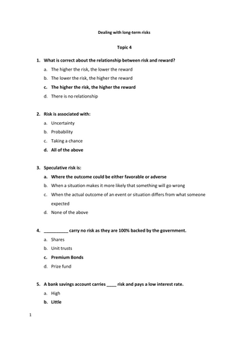 LIBF Unit 2 - Multiple Choice Questions With Answers | Teaching Resources