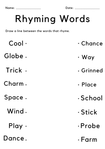 kindergarten rhyming words worksheet - match the rhyming words activity ...