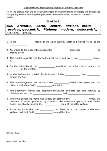 Geocentric vs. heliocentric models | Teaching Resources