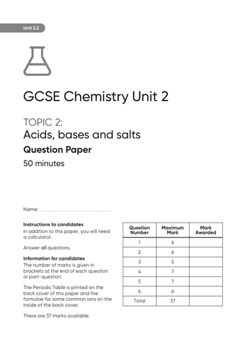 WJEC GCSE Chemistry Unit 2.2 Acids, bases and salts — Question booklet ...