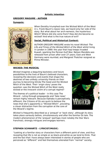 Wicked the Musical - OCR DRAMA Section B - Live Theatre Evaluation ...