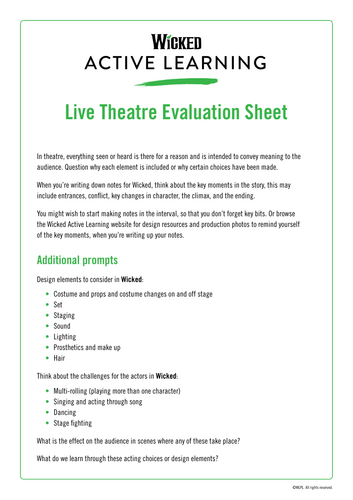 Wicked the Musical - OCR DRAMA Section B - Live Theatre Evaluation ...
