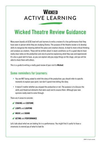 Wicked the Musical - OCR DRAMA Section B - Live Theatre Evaluation ...