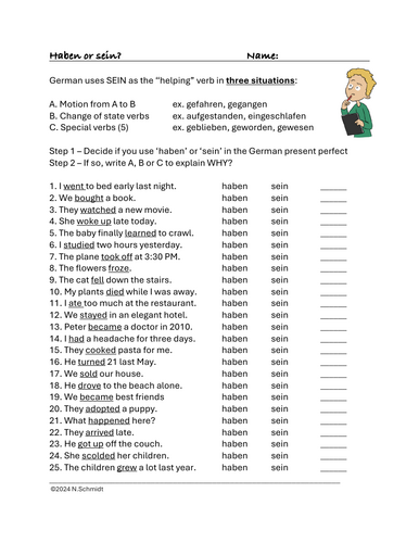 German Present Perfect Tense: Haben or Sein Packet | Teaching Resources