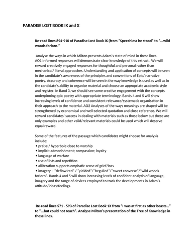 PARADISE LOST BOOKS IX and X: A LEVEL ENGLISH LITERATURE revision ...