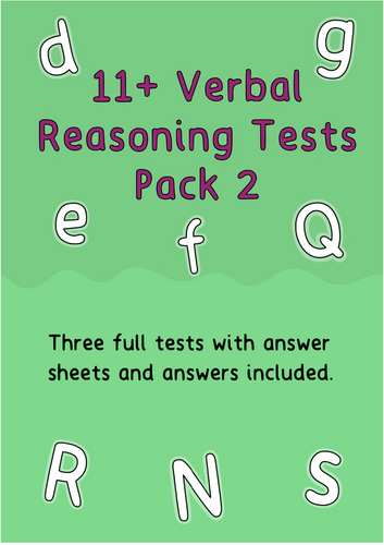 11+ Verbal Reasoning Tests Pack 2 (3 full tests) | Teaching Resources