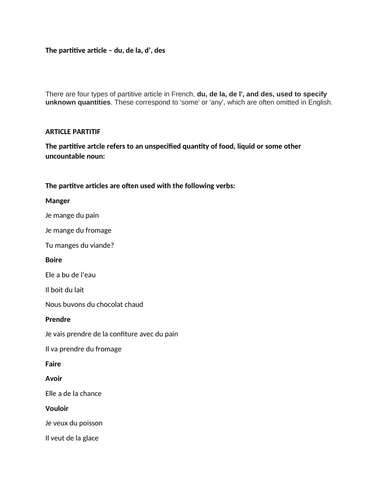 GCSE FRENCH revision : how to say 'some': de, du, de la, d', des ...