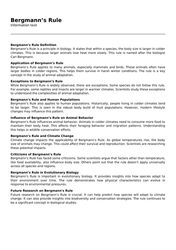 Bergmann's Rule | Teaching Resources