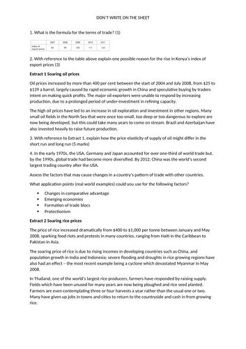 A Level Economics - Terms of Trade | Teaching Resources