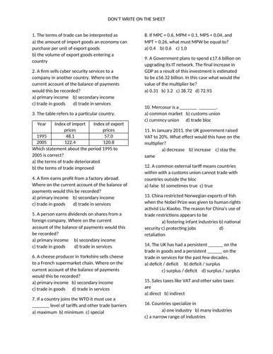 A Level Economics - Terms of Trade | Teaching Resources