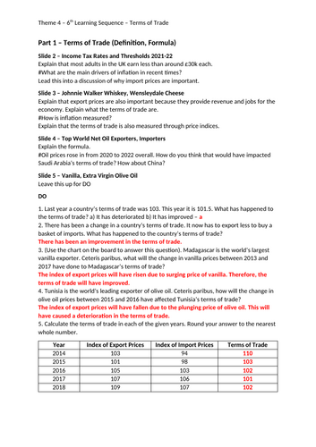 A Level Economics - Terms of Trade | Teaching Resources