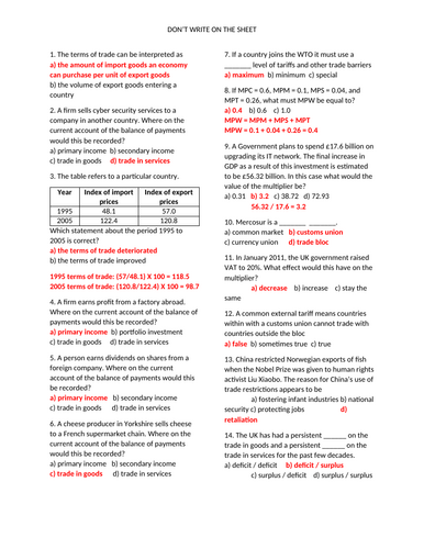 A Level Economics - Terms of Trade | Teaching Resources