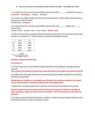 A Level Economics - Balance of Payments | Teaching Resources