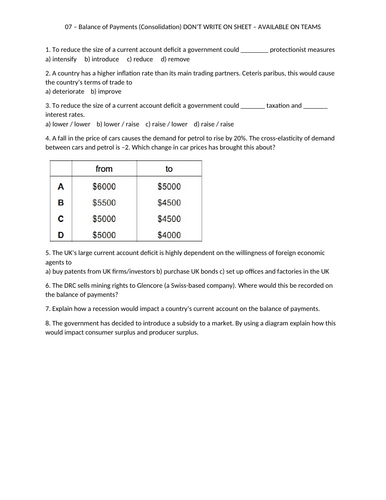 A Level Economics - Balance of Payments | Teaching Resources
