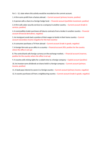 A Level Economics - Balance of Payments | Teaching Resources