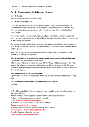 A Level Economics - Balance of Payments | Teaching Resources