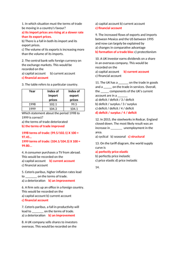 A Level Economics - Balance of Payments | Teaching Resources