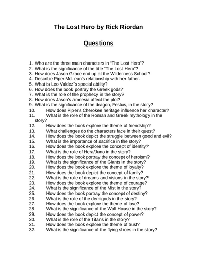 The Lost Hero. Reading Comprehension Questions, Multiple-choice ...