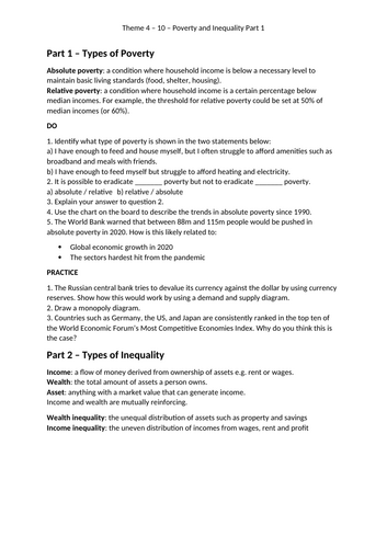 A Level Economics - Poverty and Inequality | Teaching Resources