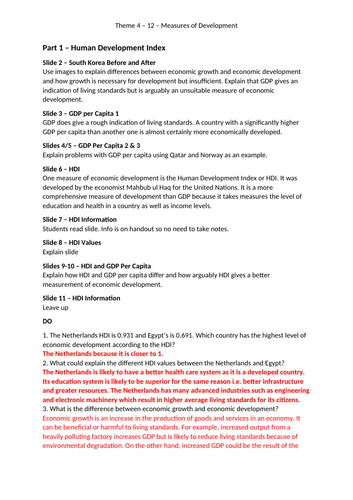A Level Economics - Measures of Development | Teaching Resources