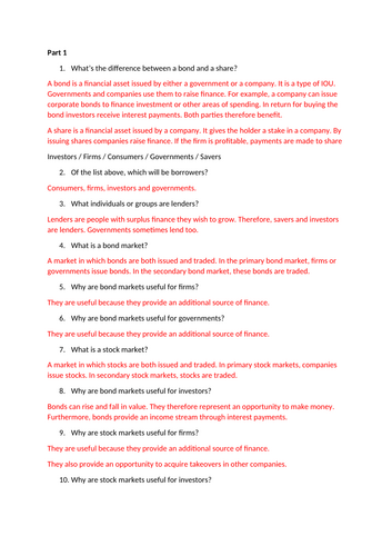 A Level Economics - Role of Financial Markets | Teaching Resources